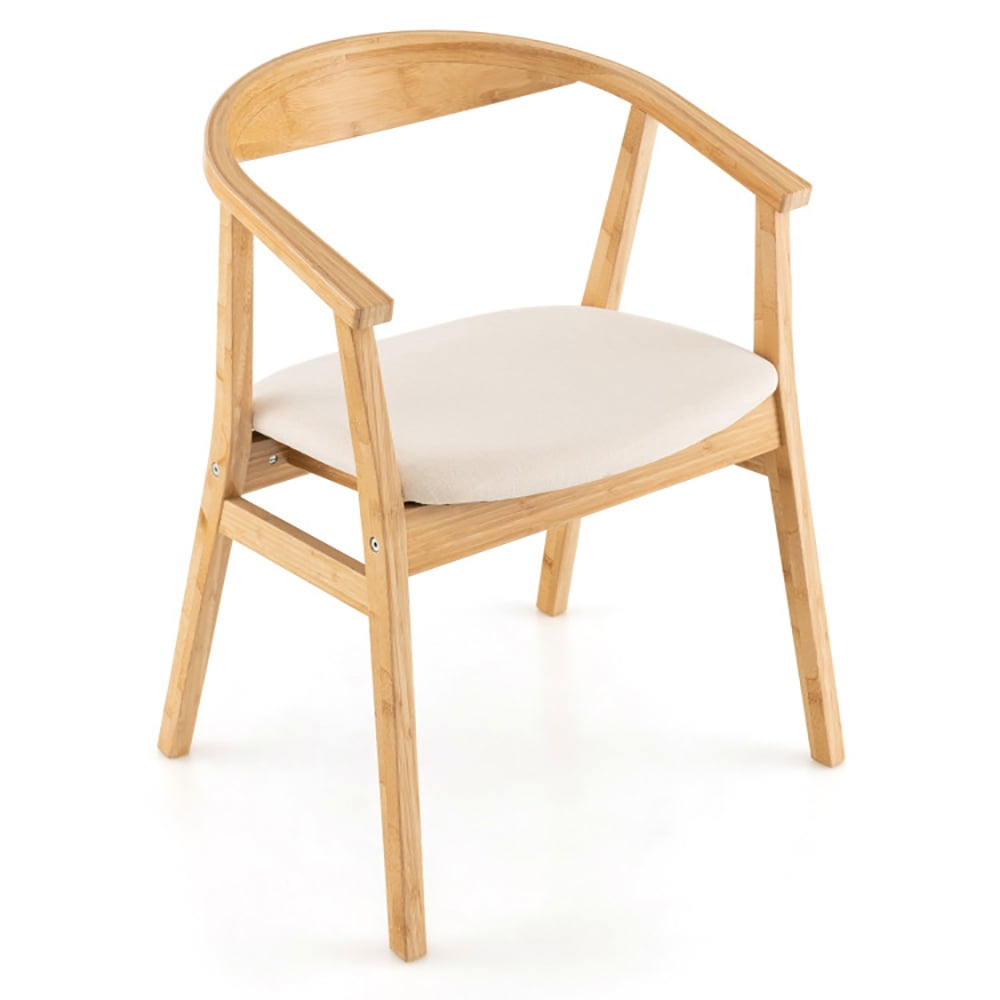 Spaco Bamboo Accent Chair with Armrest and Curved Backrest-Natural ...