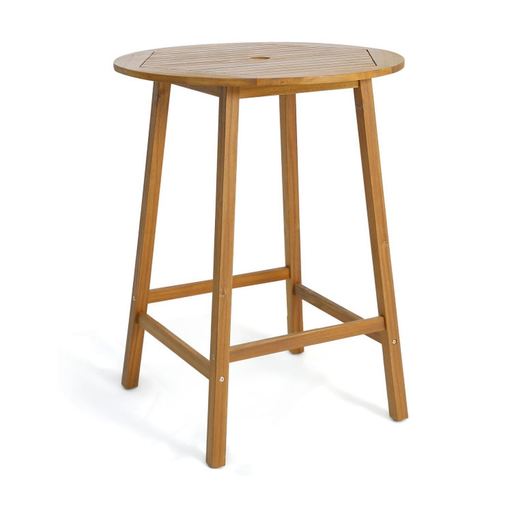 Spaco Bar Height Table with Umbrella Hole and Slatted Tabletop, Patio ...