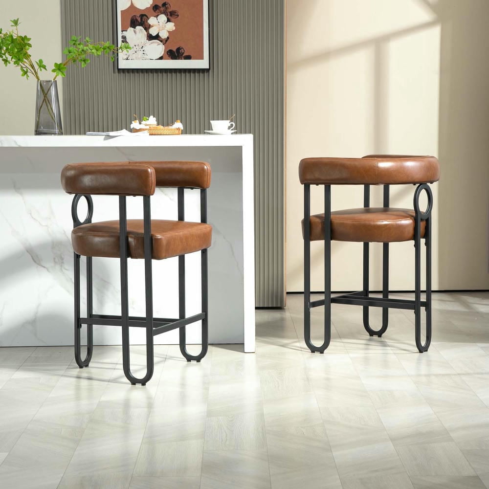 Spaco Bar Stools Set of 2, Modern Bar Stool with Back, Black Metal ...