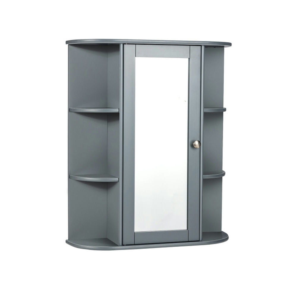 Spaco Bathroom Single Door Shelves Wall Mount Cabinet with Mirror-Gray ...