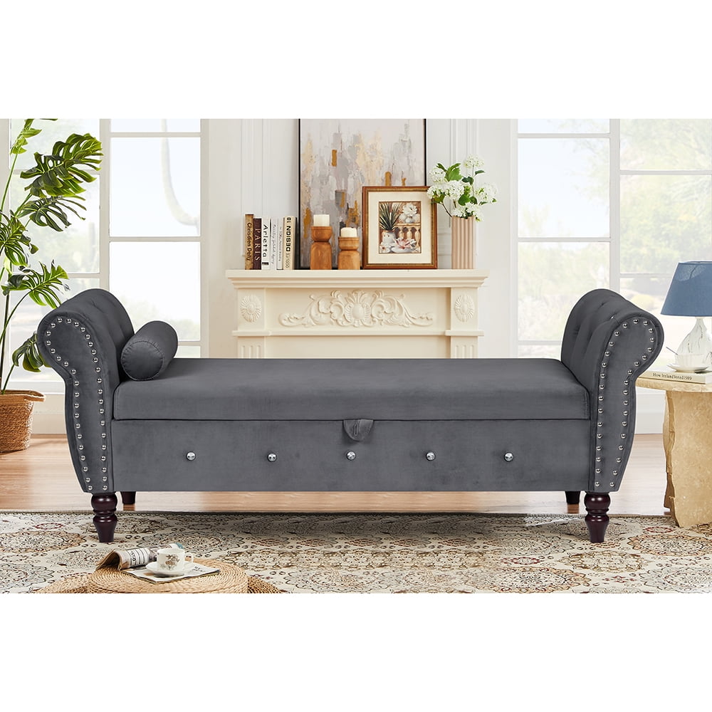 Spaco Blue Storage Ottoman, Footrest, Toy Box, 49Lx22Wx10.82H, Velvet ...