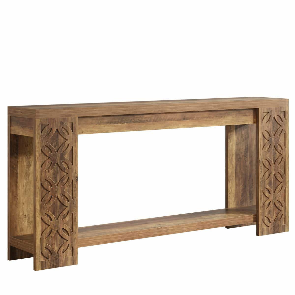 Spaco Bohemian Carved Wood Console Table with Spacious Tabletop ...