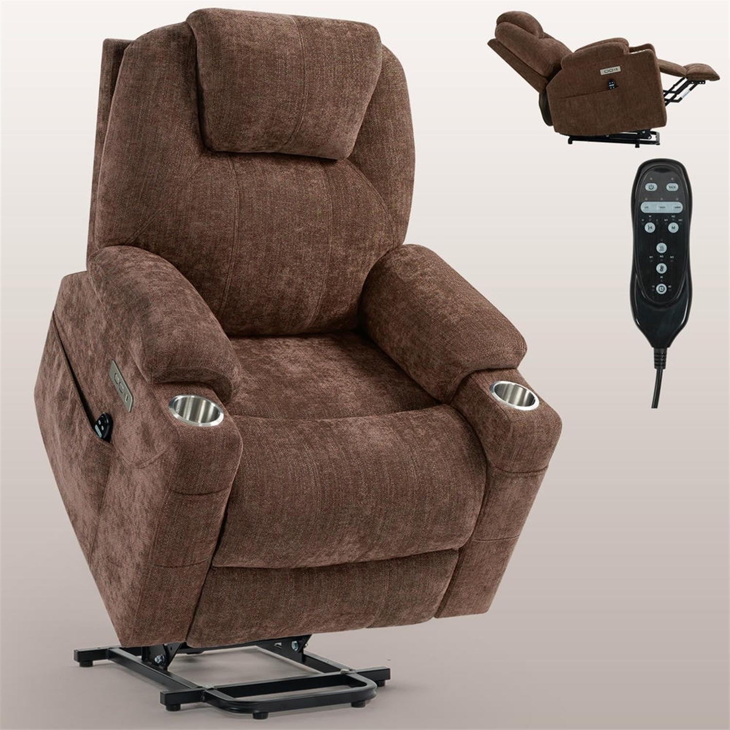 Spaco Brown Chenille Power Lift Recliner - 350 LBS Capacity with 8 ...