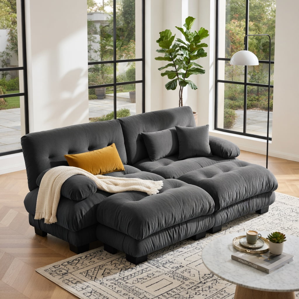 Spaco Cloud Sleeper Sofa, 2-Seat Chenille Upholstered Couch, Pillows ...