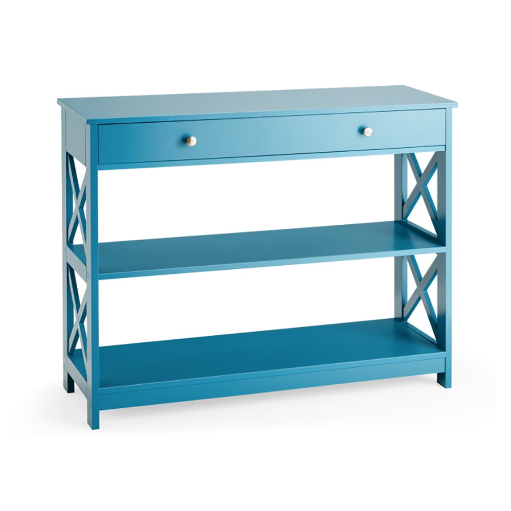Spaco Console Table 3-Tier with Drawer and Storage Shelves-Blue ...