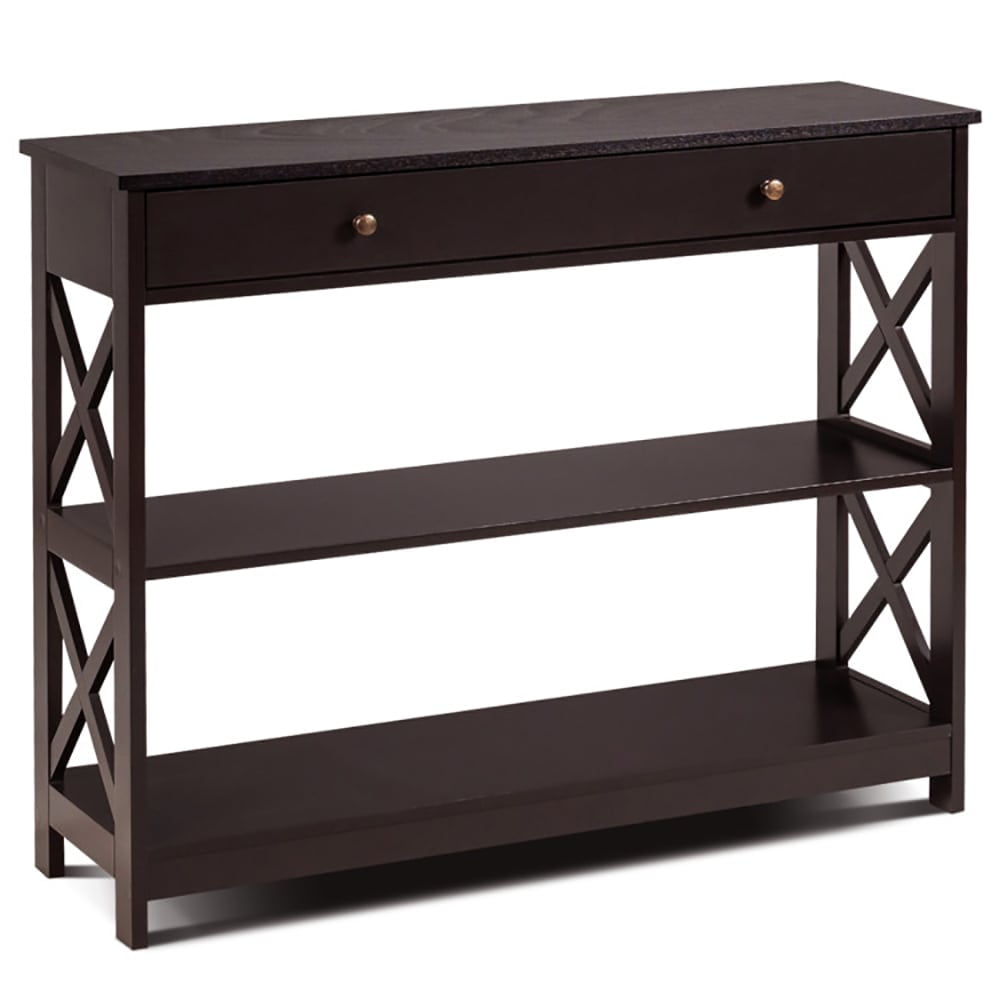 Spaco Console Table 3-Tier with Drawer and Storage Shelves-Espresso ...