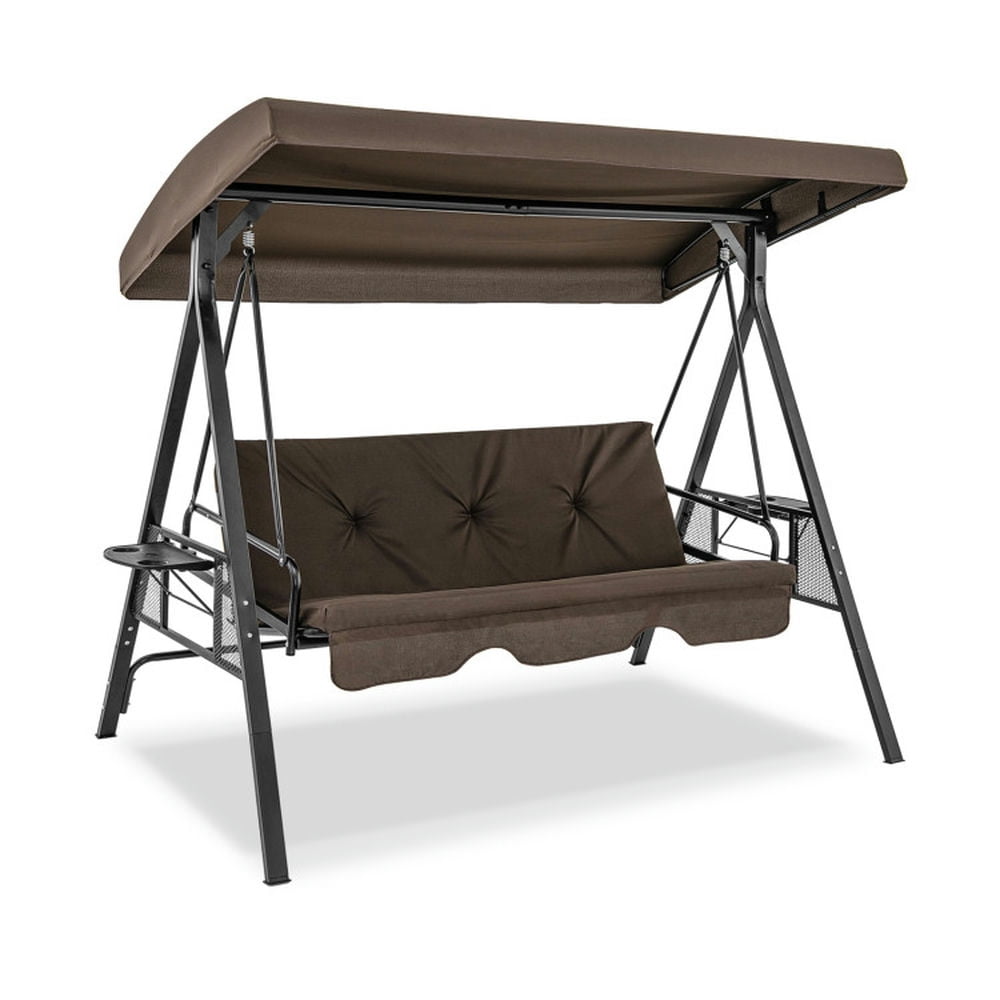Spaco Convertible 3-Seat Patio Porch Swing Chair to Flat Bed with ...