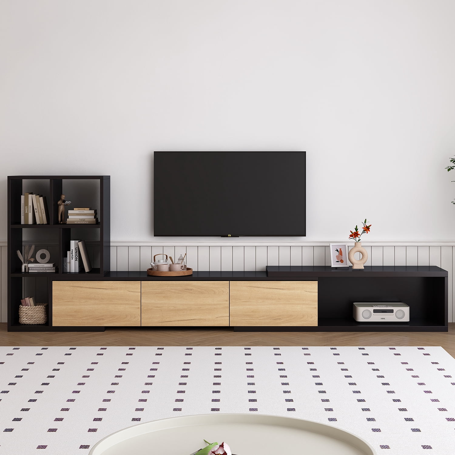 Spaco Extendable TV Stand with 3 Tier Bookshelves for TVs up to 110 ...