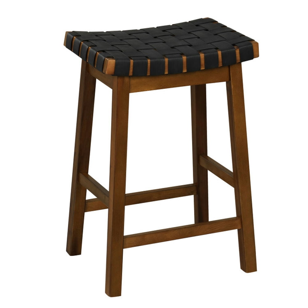 Spaco Faux PU Leather Bar Height Stools Set of 2 with Woven Curved Seat ...