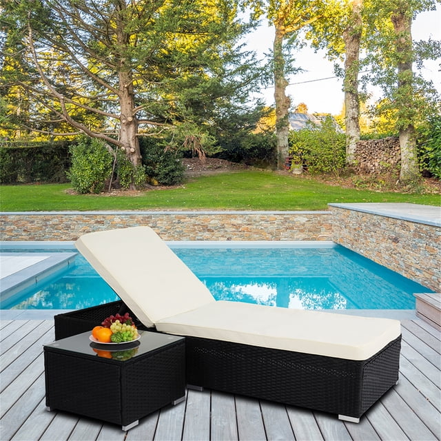 Spaco Flat Bed with Tea Table, Outdoor Leisure Rattan Furniture Pool ...