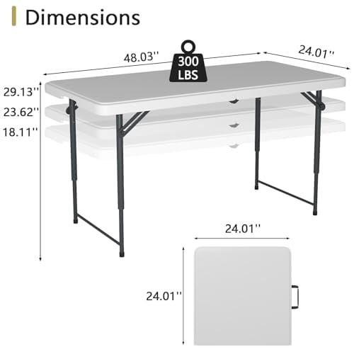 Spaco Folding Table 4 Foot,Heavy Duty Portable Dining Table,Small Indoor Outdoor Foldable Table ...