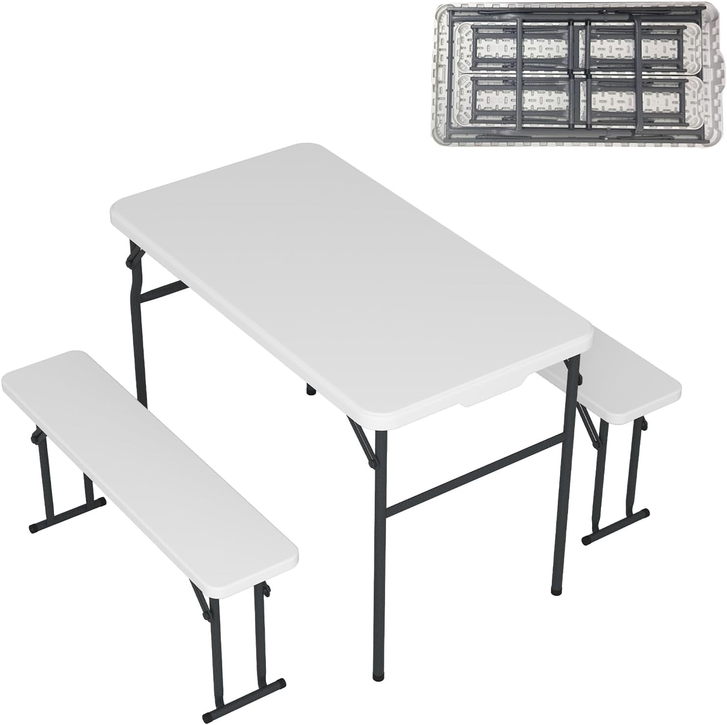 Spaco Folding Table Set of 3,Protable 45'' Foldable Table and 2 Benches ...