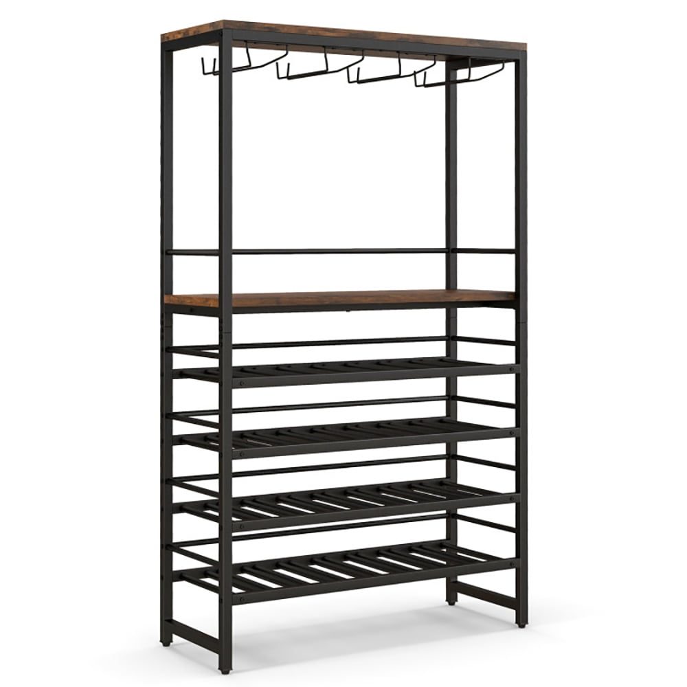 Spaco Freestanding Wine Bakers Rack with 4-Tier Wine Storage and 4 Rows ...