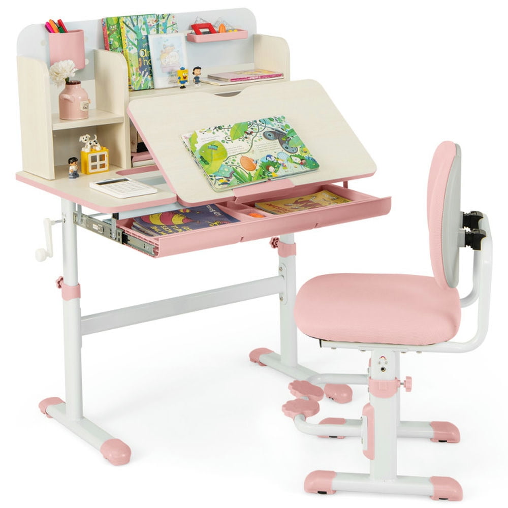Spaco Height Adjustable Children School Home Study Table and Chair Set ...