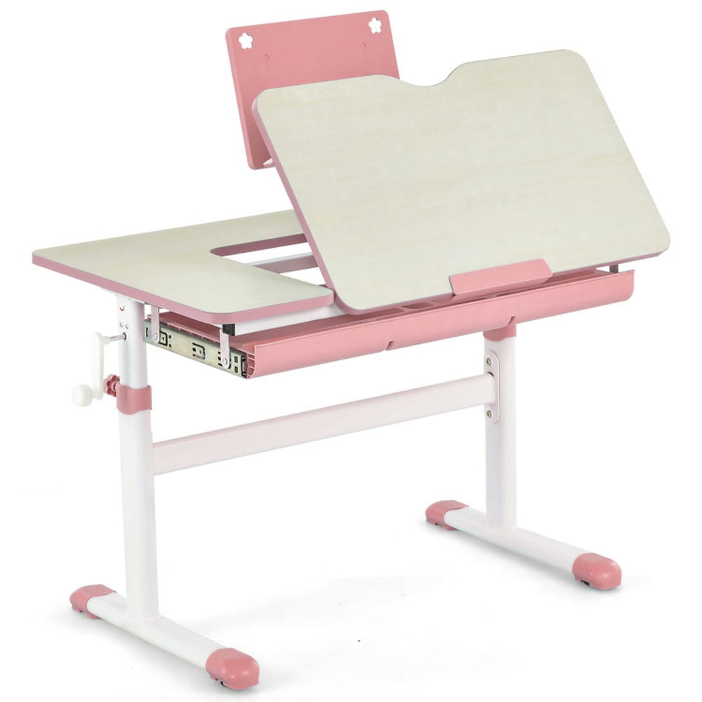 Spaco Height-Adjustable Kids Desk with Tilt Desktop and Book Stand-Pink ...