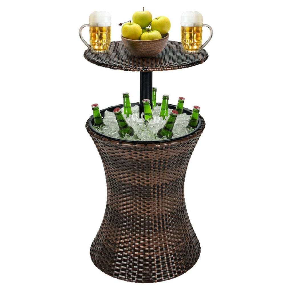Spaco Height Adjustable Patio Rattan Cooler Bar Table, Multifunctional ...