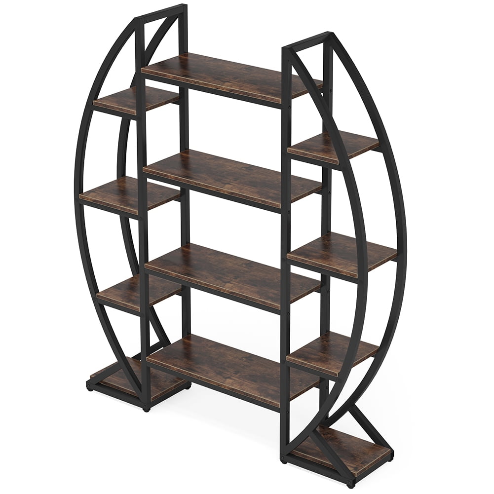 Spaco Industrial Bookshelf, Oval Triple Wide Etagere Bookcases Display ...