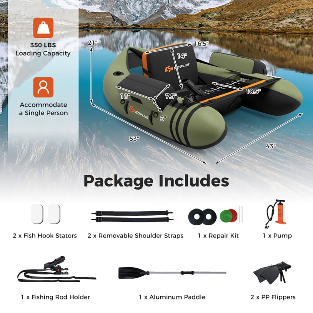 Spaco Inflatable Fishing Float Tube with Pump Storage Pockets and Fish ...