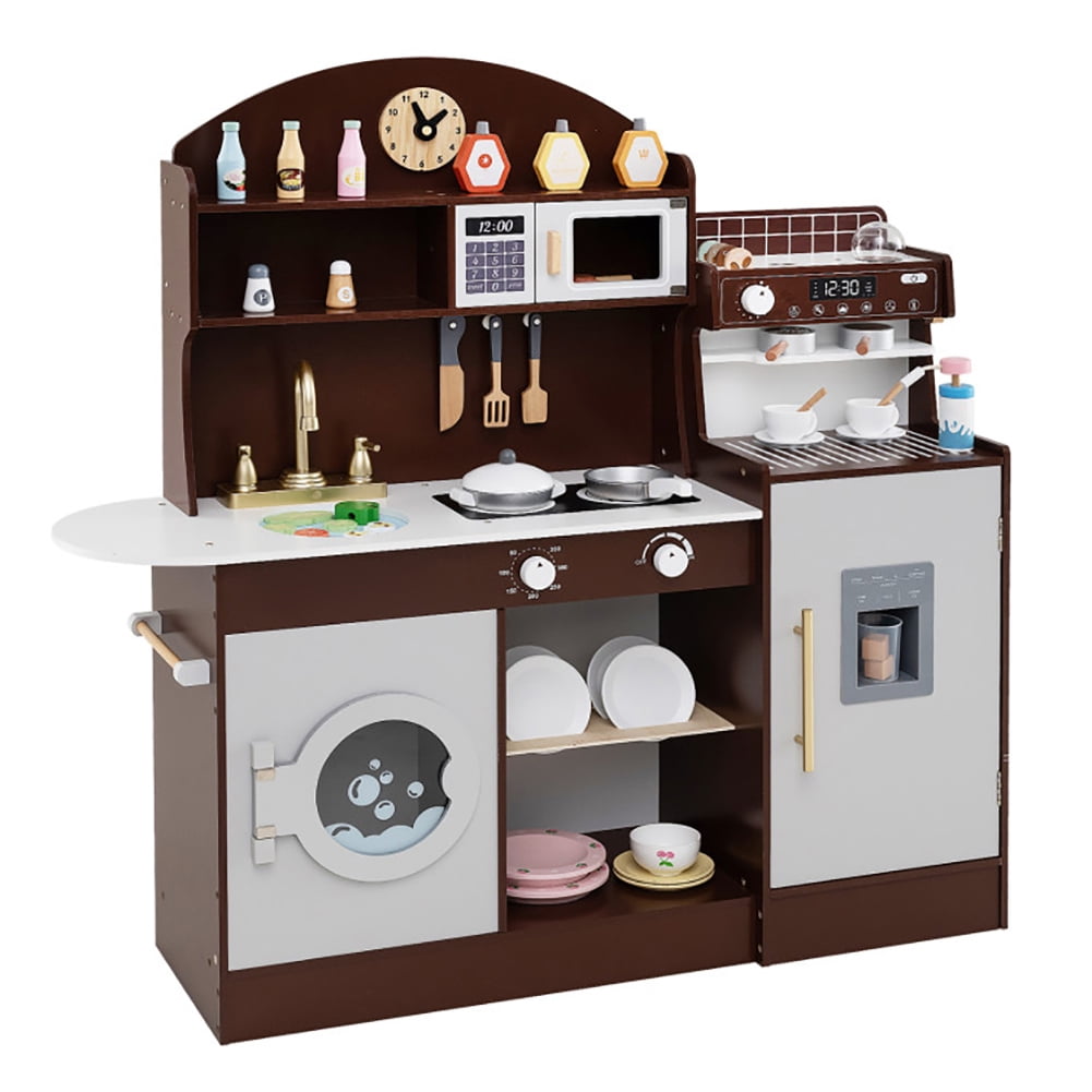 Spaco Kids Kitchen Set Wooden with Coffee Makers and Accessories, Play ...