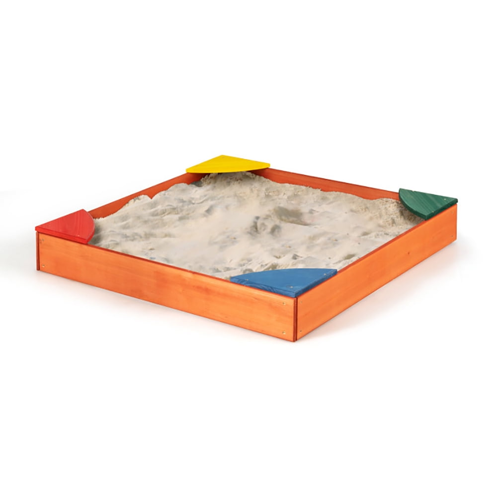 Spaco Kids Outdoor Wooden Backyard Sandbox with Built-in Corner Seating ...