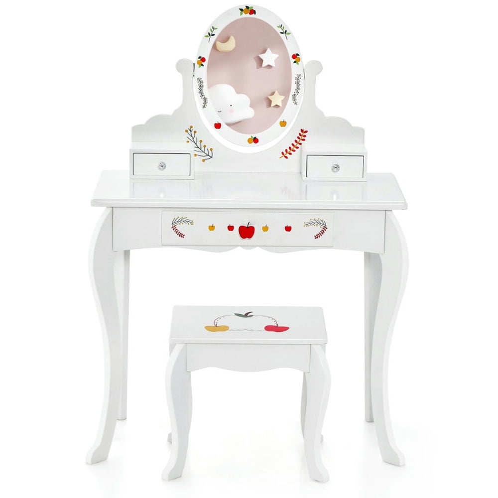 Spaco Kids Vanity and Stool Set with 360° Rotatable Mirror and ...