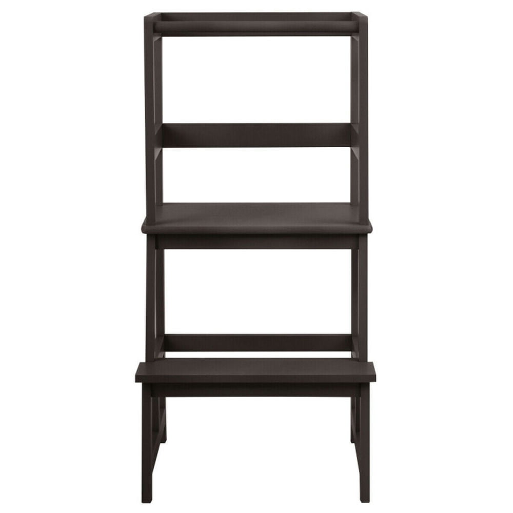 Spaco Kids Wooden Kitchen Step Stool with Safety Rail-Brown, Step Stool ...