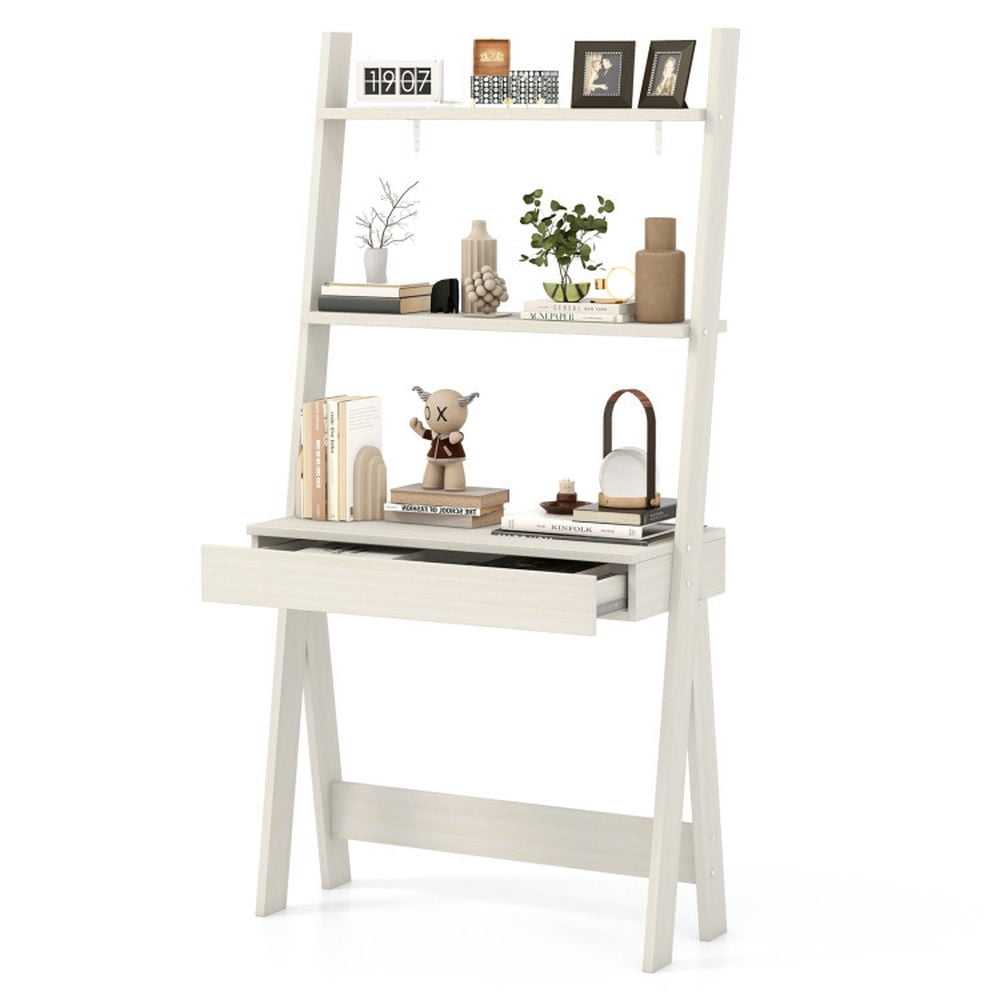 Spaco Ladder Shelf Desk with Countertop Drawer and Anti-Toppling Device ...