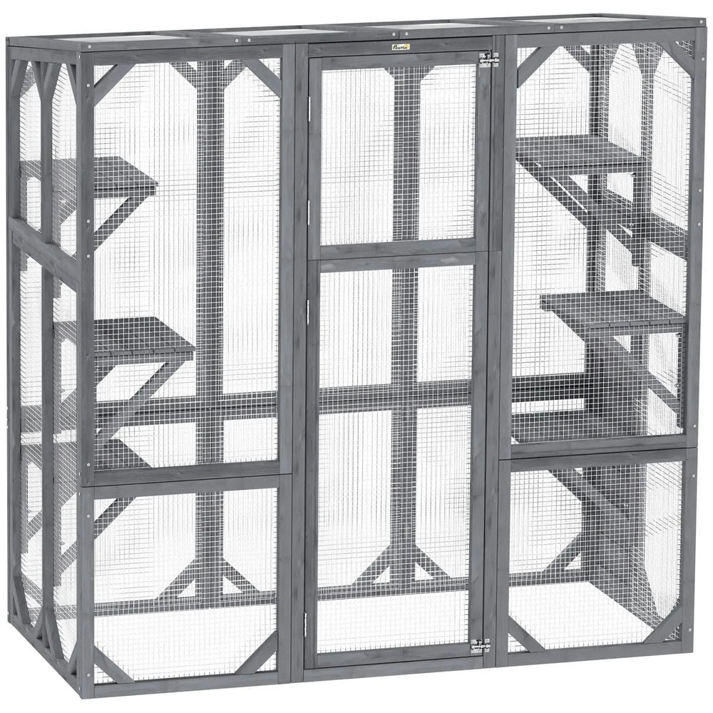 Spaco Large Wooden Cage Outdoor with 6 Jumping Platforms, Weatherproof ...