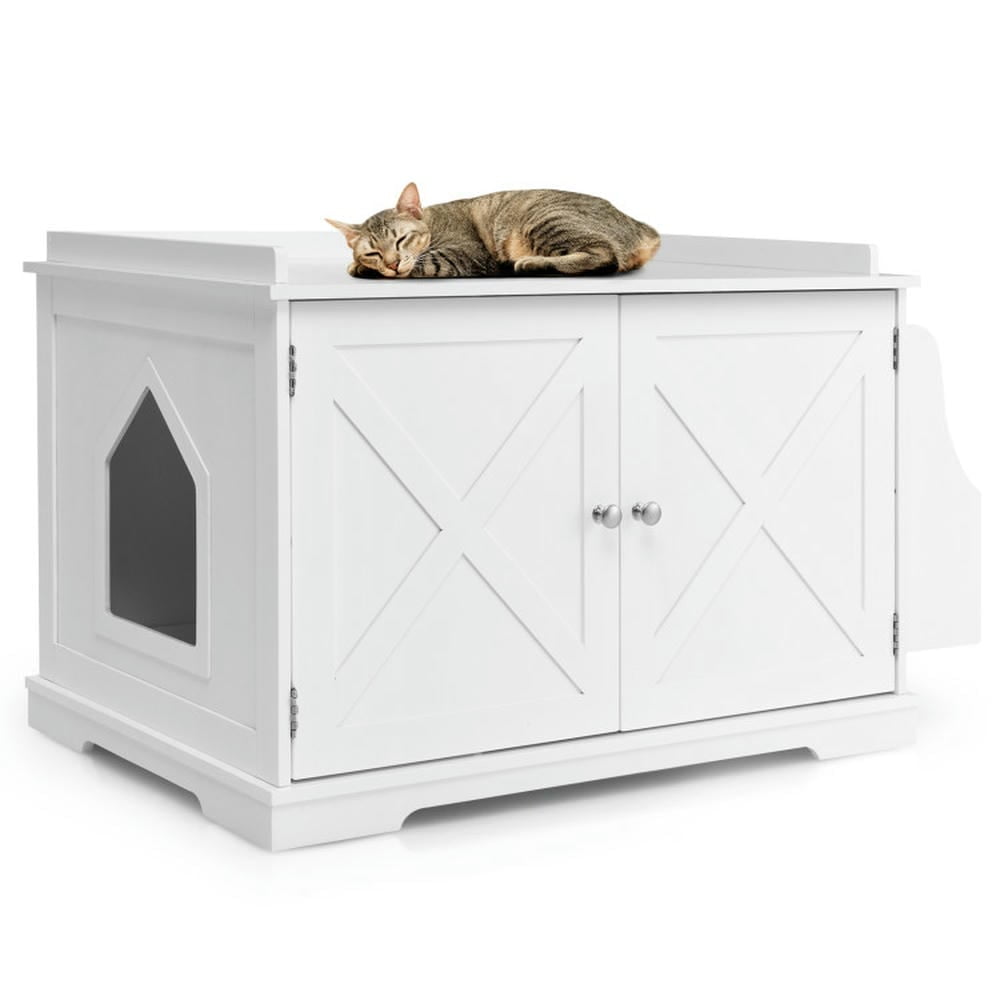 Spaco Large Wooden Cat Litter Box Enclosure with the Storage Rack, Cat ...