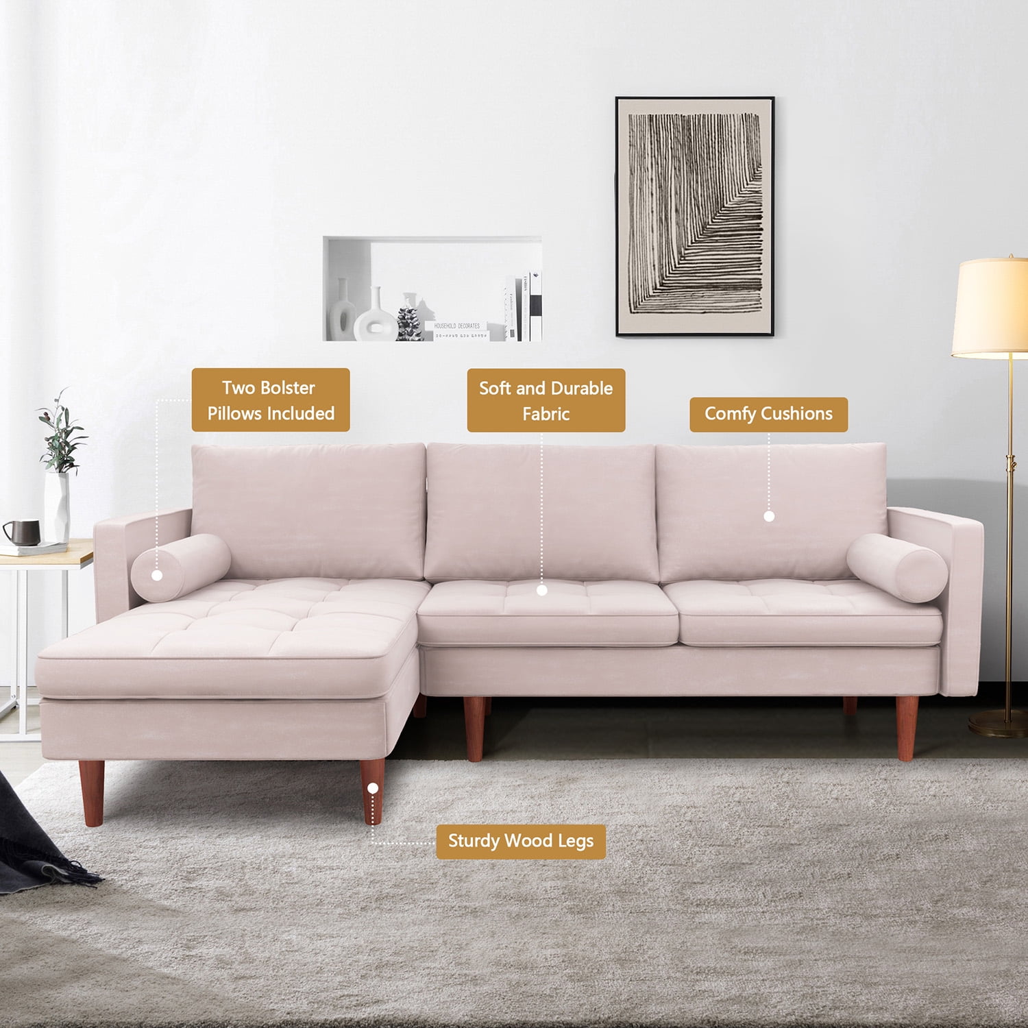 Spaco Living Room Couch, Mid Century Modern Sectional Couches for Living Room, Upholstered ...