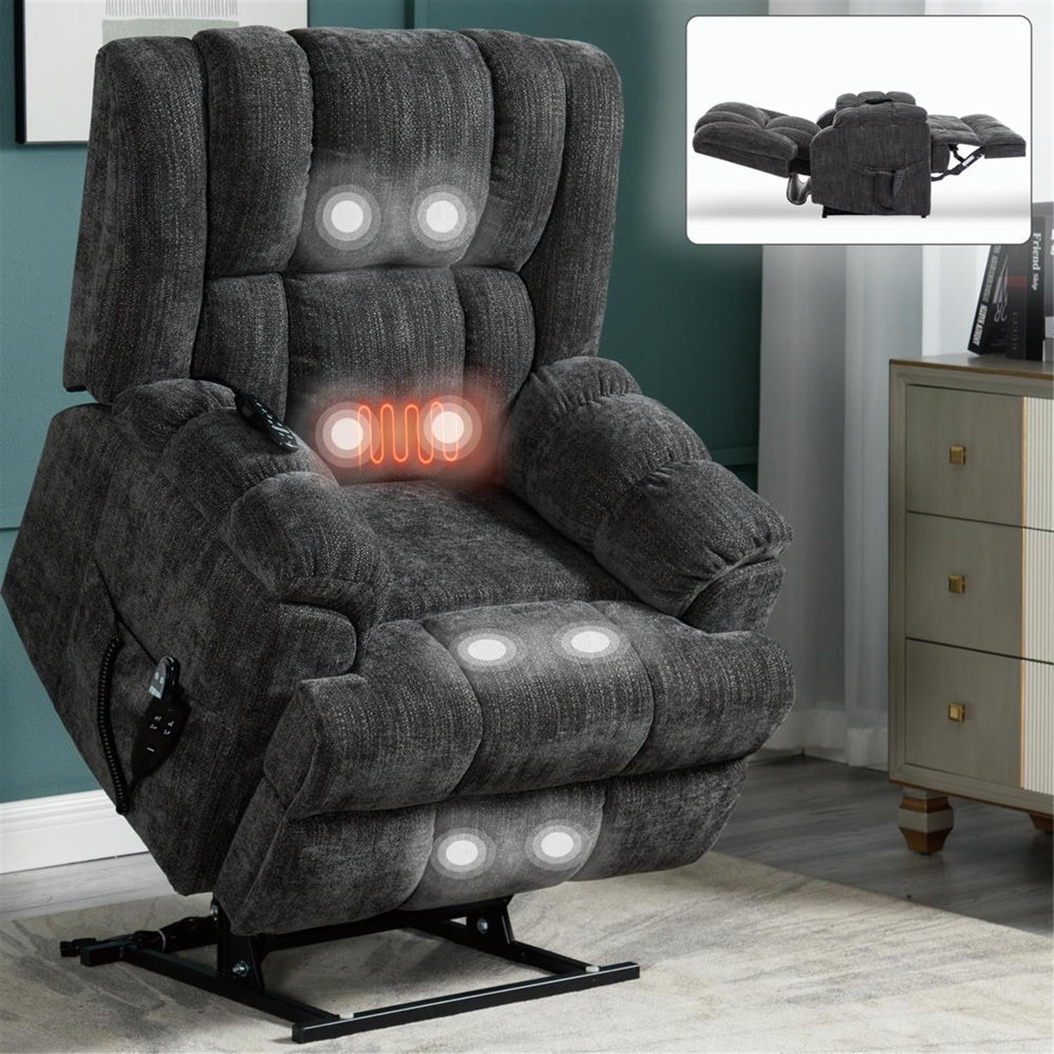 Spaco Medium Gray Dual Motor Power Lift Recliner - Infinite Position ...