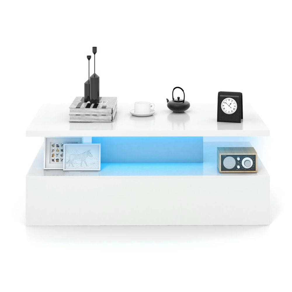 Spaco Modern 2-tier High Glossy Table with Adjustable Light Colors for ...