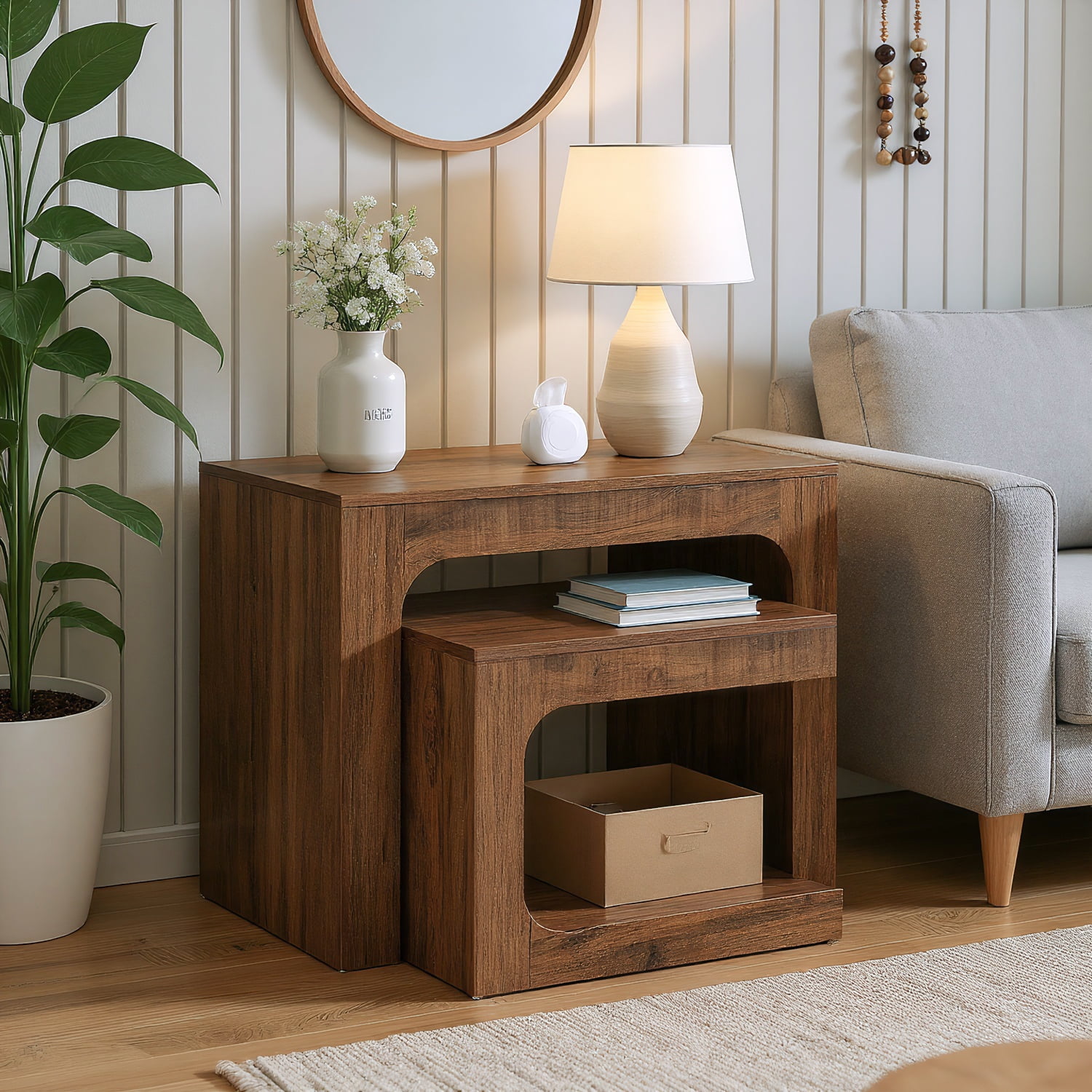 Spaco Modern Nesting Side Table Set, 2 - Piece Wooden End Tables, Open ...