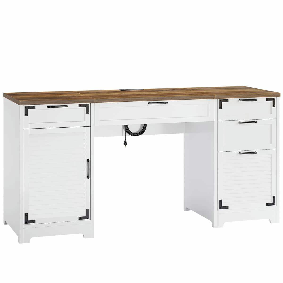 Spaco Modern White & Wood Executive Desk, Storage Workstation for ...
