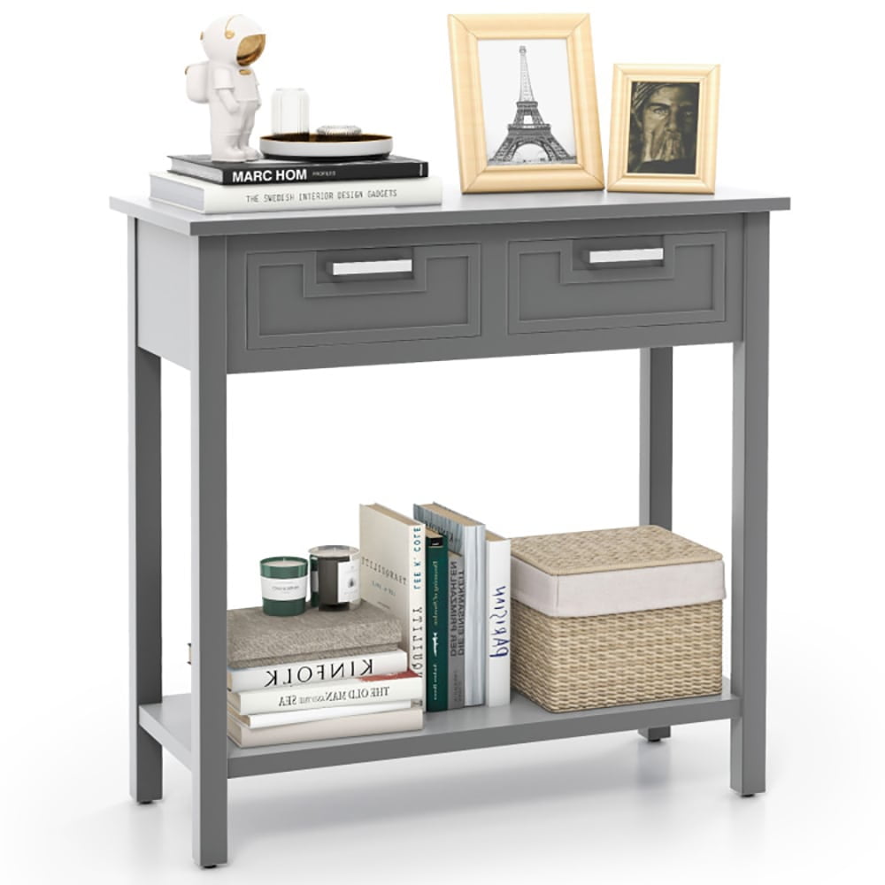 Spaco Narrow Console Table with Drawers and Open Storage Shelf-Gray ...
