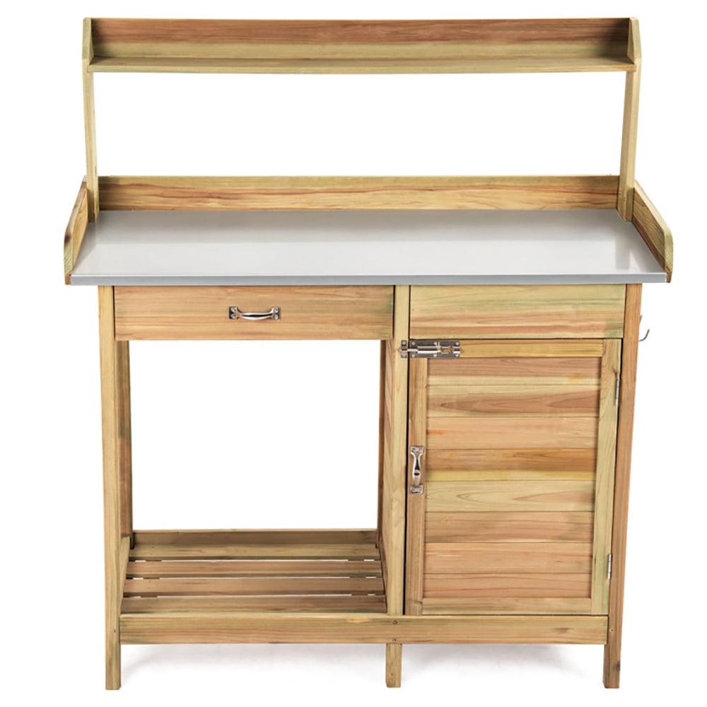 Spaco Outdoor Garden Wooden Work Station Potting Bench, Outdoor Patio ...
