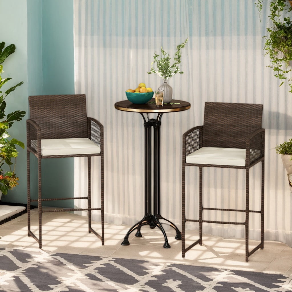 Spaco Outdoor PE Wicker Bar Stools Set of 2, Patio Bar Height Chairs ...