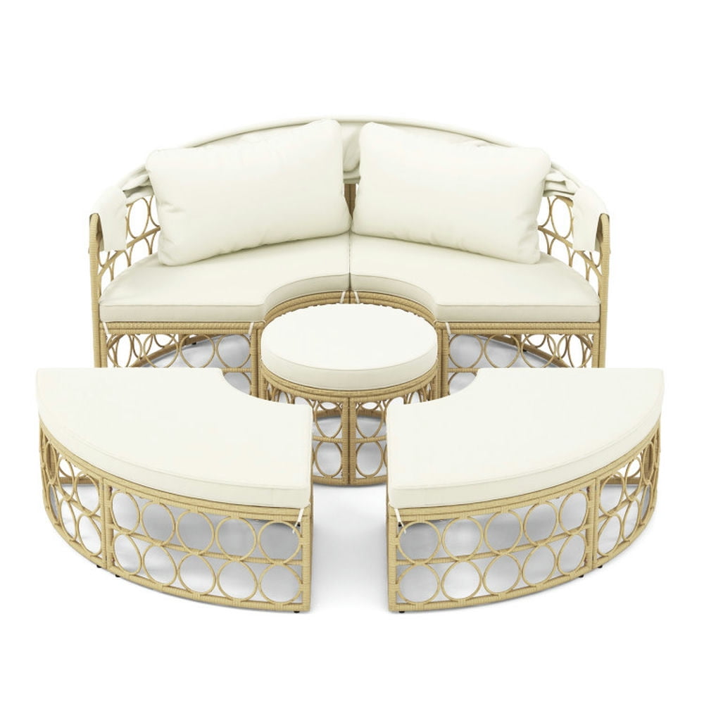 Spaco Outdoor Patio Round Daybed, Premium Round Daybed with Retractable ...