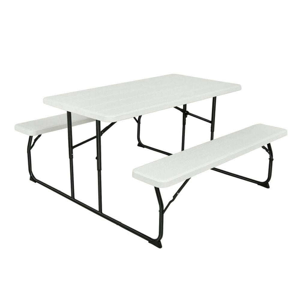 Spaco Folding Picnic Table Bench Set with Wood-Like Texture, Spacious ...