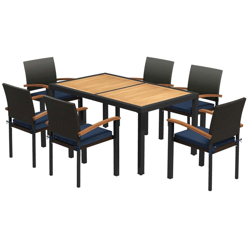 Spaco Patio Table and Chairs, Dining Set with Acacia Wood Table Top and ...