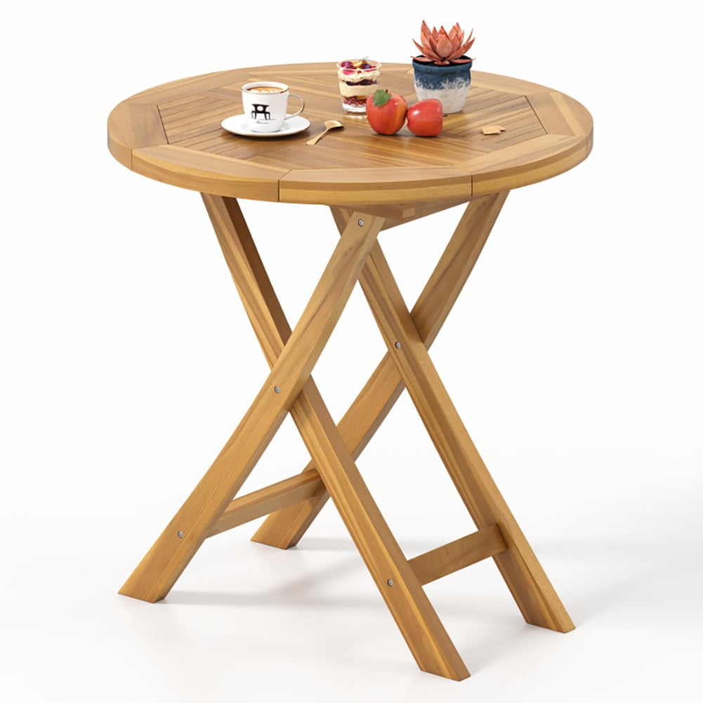 Spaco Patio Teak Wood Dining Table with 27.5 Inch Round Slatted ...