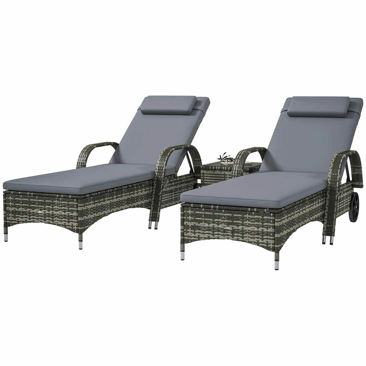 Spaco Patio Wicker Chaise Lounges with 2 Seating, Reclining Backrest ...