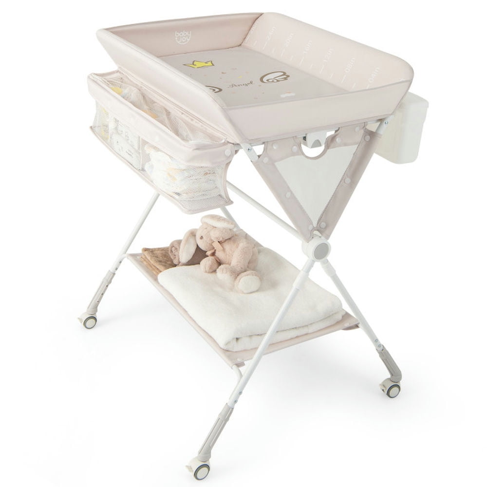Spaco Portable Baby Changing Table with 3-Level Adjustable Height-Beige ...