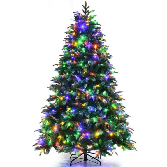 Spaco Pre-Lit Snowy Christmas Hinged Tree with Multi-Color Lights, 7 Ft ...
