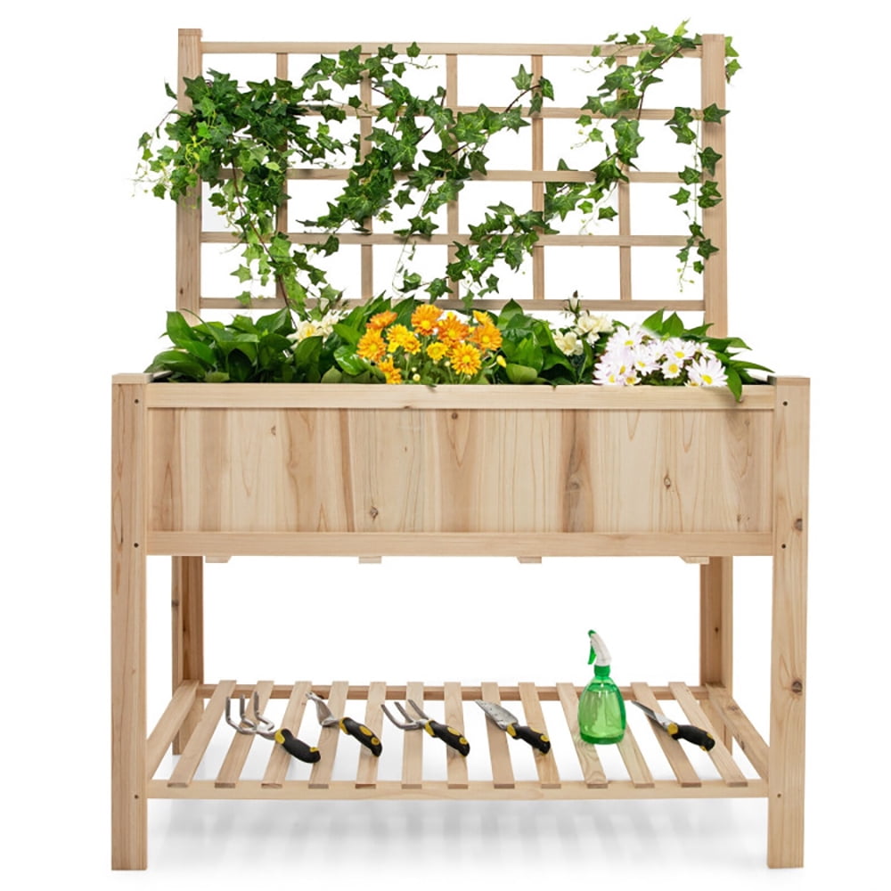 Spaco Raised Garden Bed Elevated Wooden Planter Box with Trellis ...