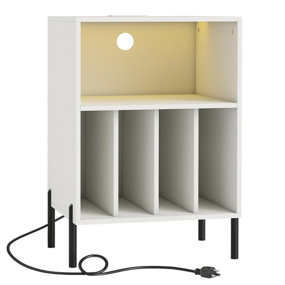 Spaco Record Player Stand with LED Light, Integrated Charging Station ...