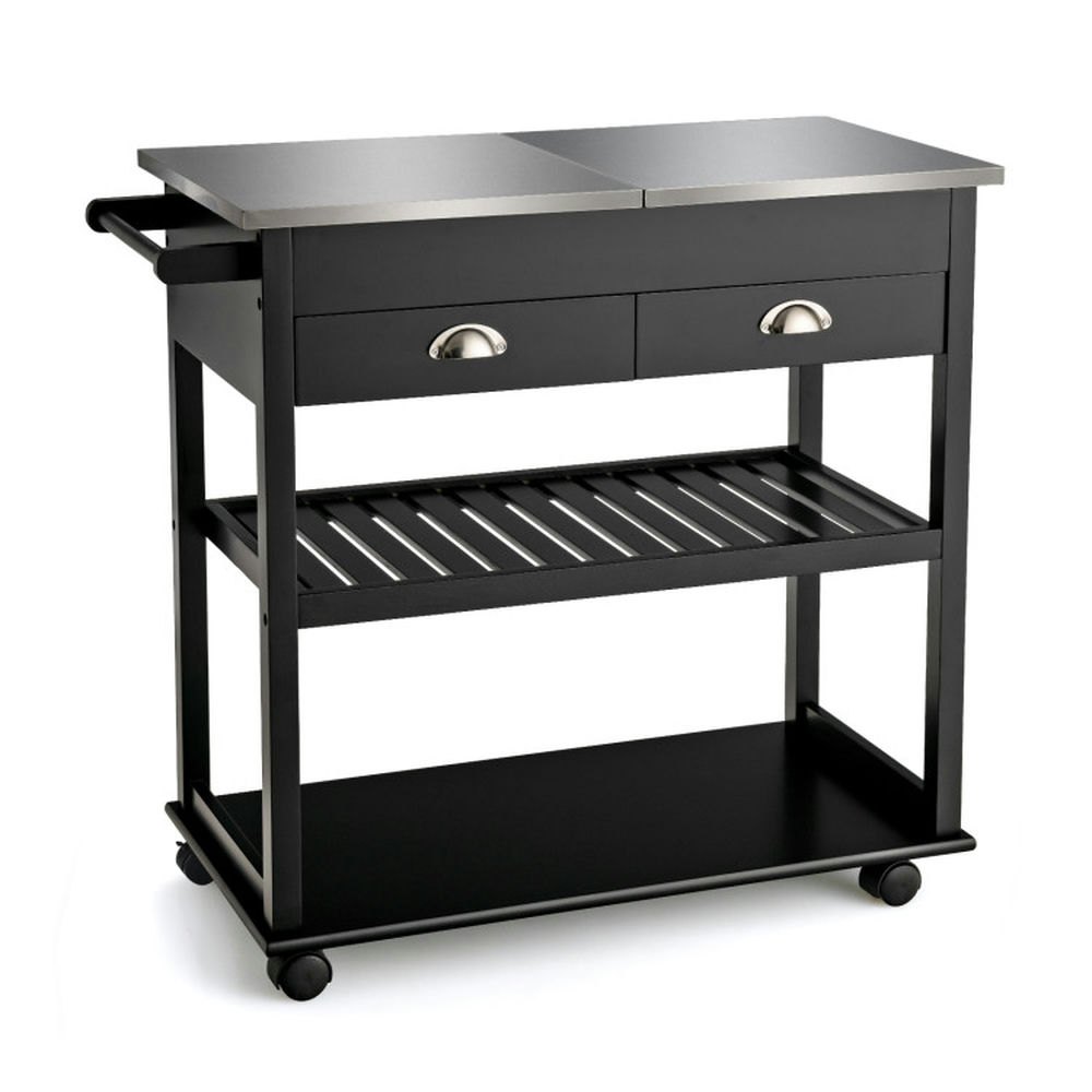 Spaco Rolling Kitchen Island Trolley Cart with Drawers-Black, Kitchen ...