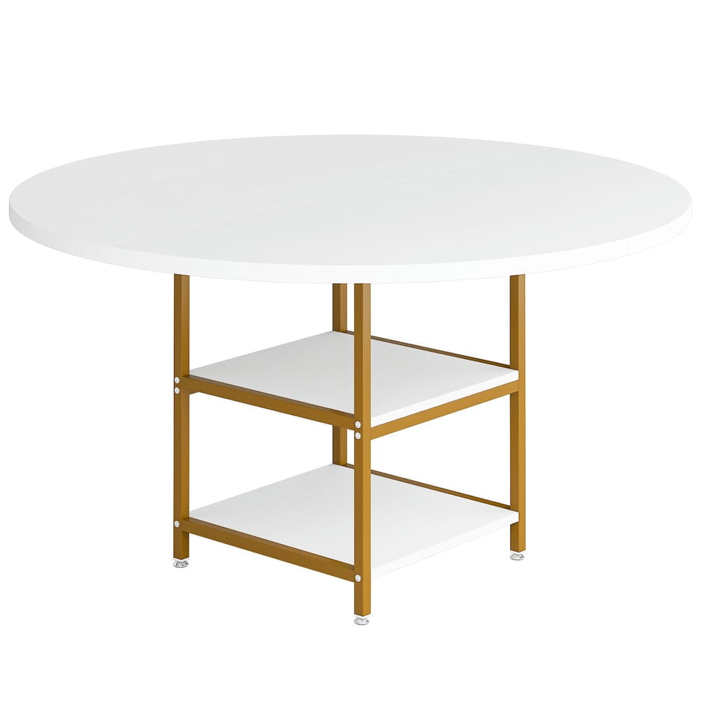 Spaco Round Dining Table, 47" Kitchen Dinner Table with Storage Shelf ...