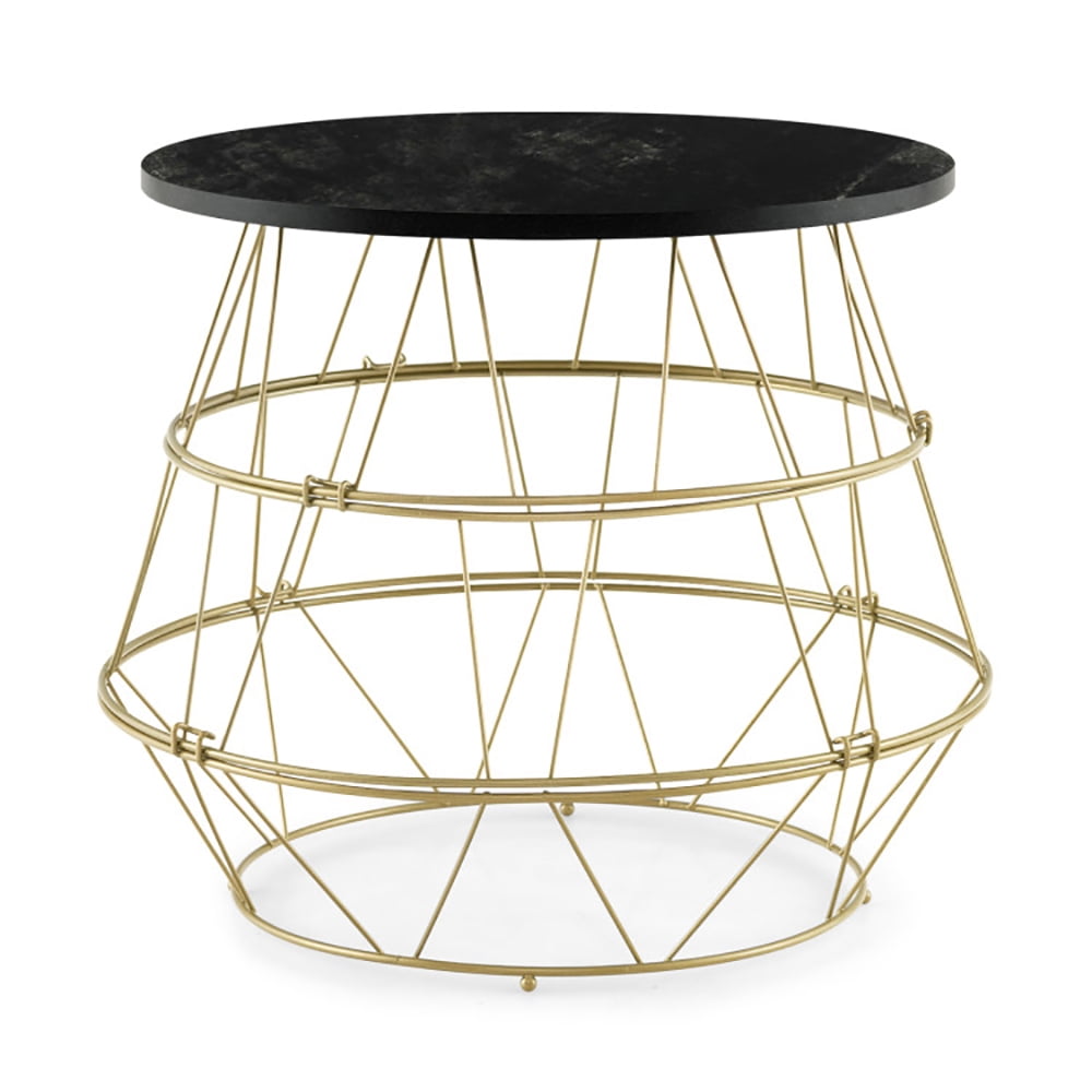 Spaco Round Metal Frame End Table with Removable Top-Golden, Nightstand ...
