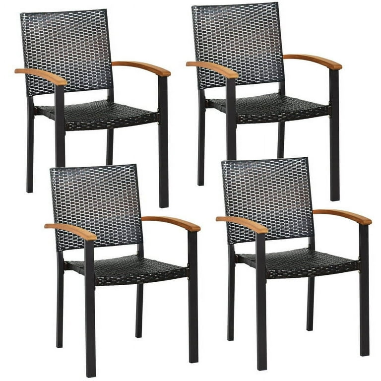 Outdoor Wicker Chair Set HAPPYGRILL Patio Dining Chairs Set Of 4 ...